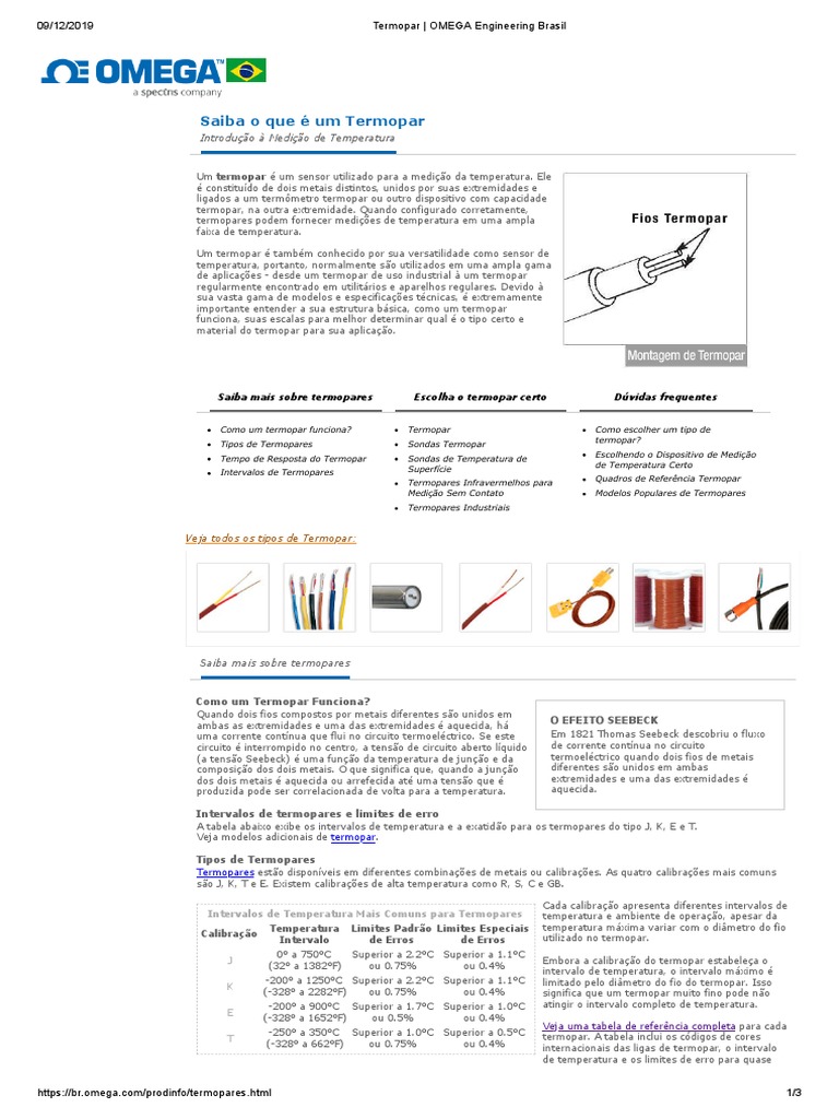 Termopar - OMEGA Engineering Brasil | PDF | Termopar | Temperatura
