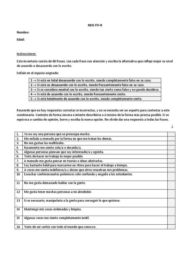 NEO-FFI-R Cuestionario | PDF