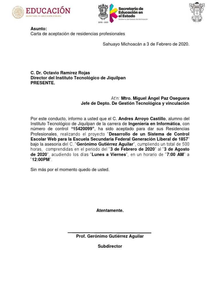 Formato Carta de Aceptacion | PDF
