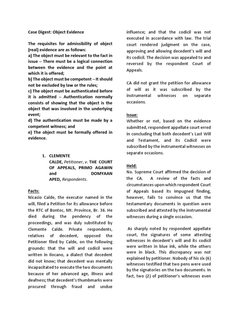 Case Digest - Object Evidence | PDF
