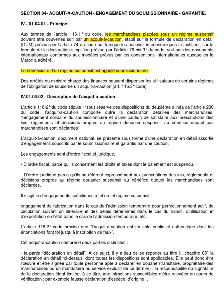 Engagement de ........ Acquis Sous Caution | PDF