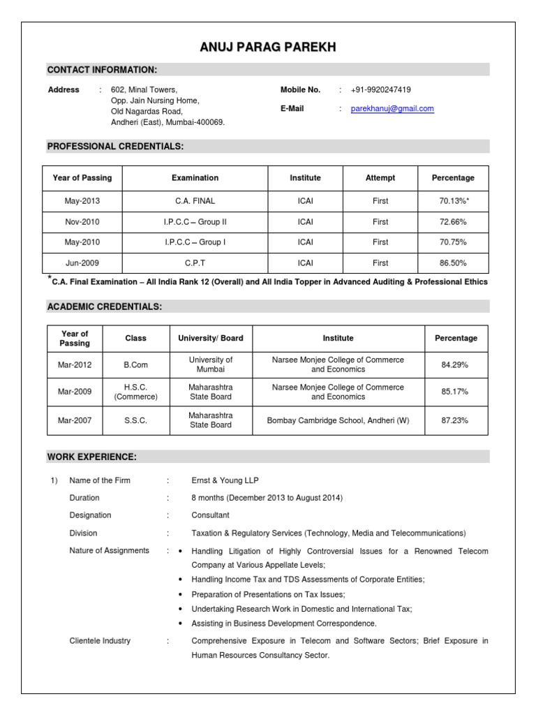 CV Anuj Parekh PDF | PDF