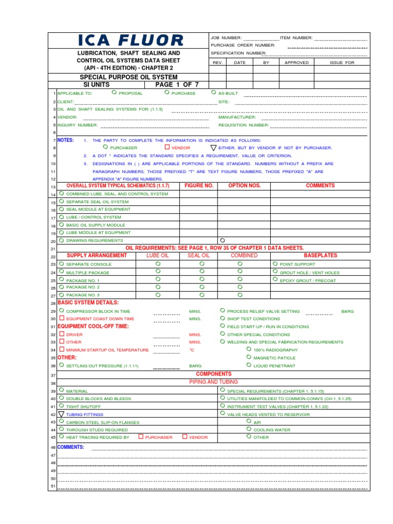 Oil System Data Sheet (API 4th Ed) | PDF