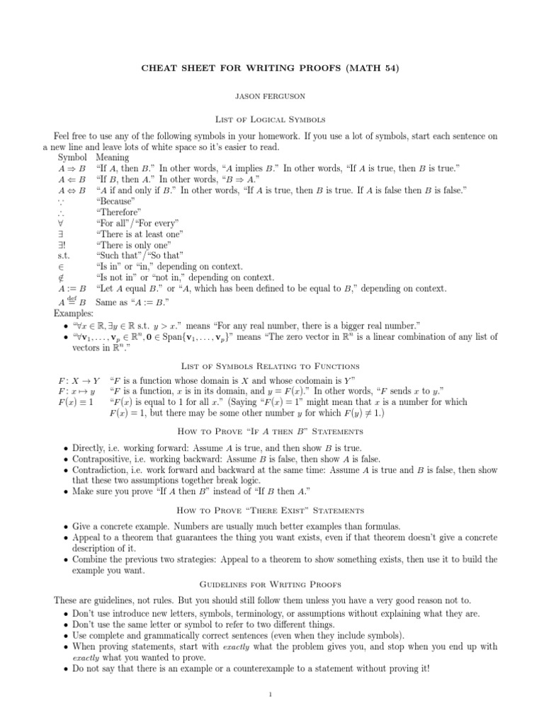 Cheat Sheet For Proofs PDF | PDF