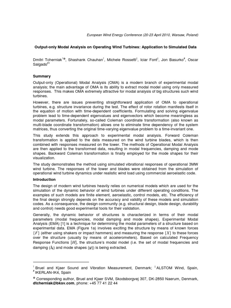 Output-Only Modal Analysis On Operating Wind Turbines Application To ...