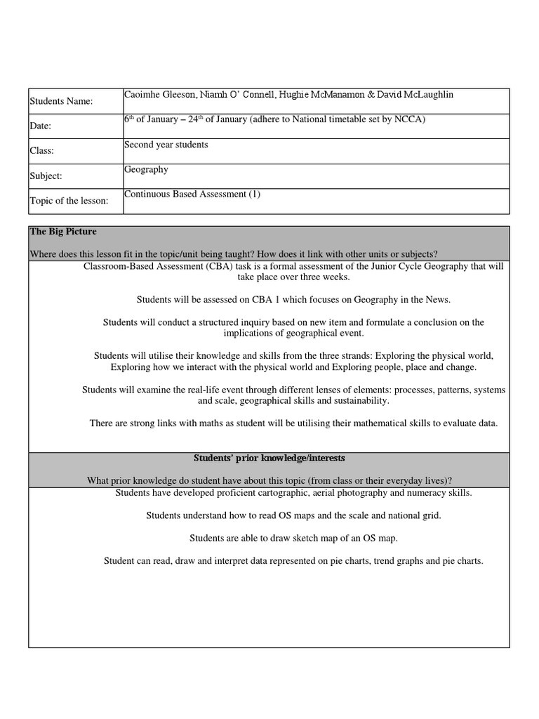 Geography CBA Lesson Plan Overview | PDF