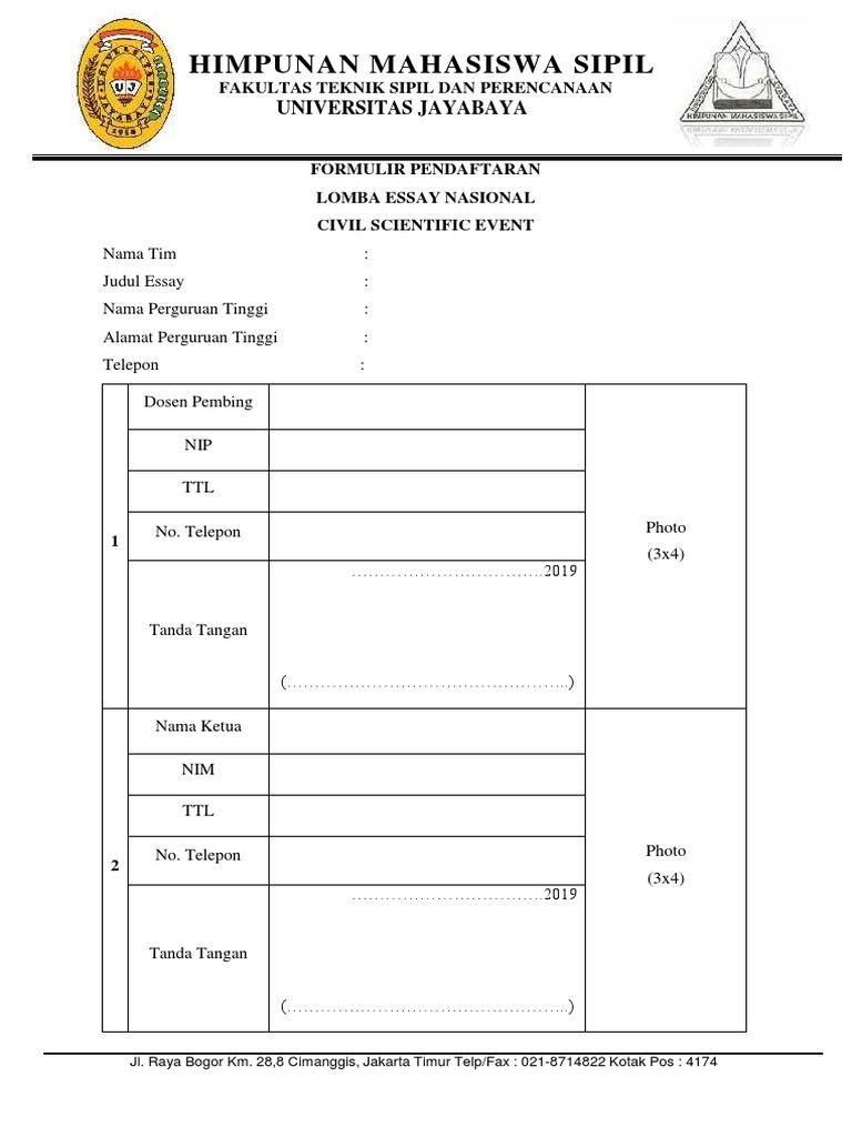 Formulir Lomba Essay Nasional | PDF