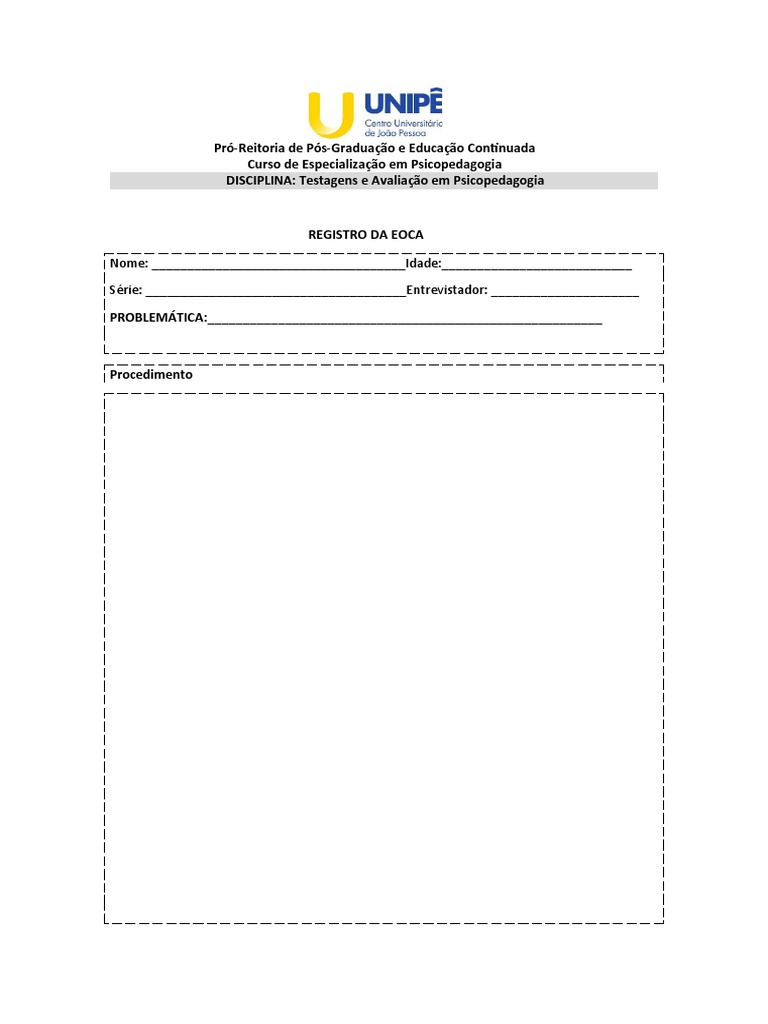Modelo de Registro - EOCA 1 | PDF | Carreira e Crescimento