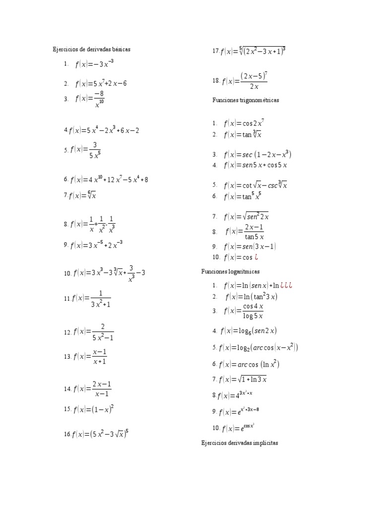 Ejercicios de Derivadas Básicas | PDF