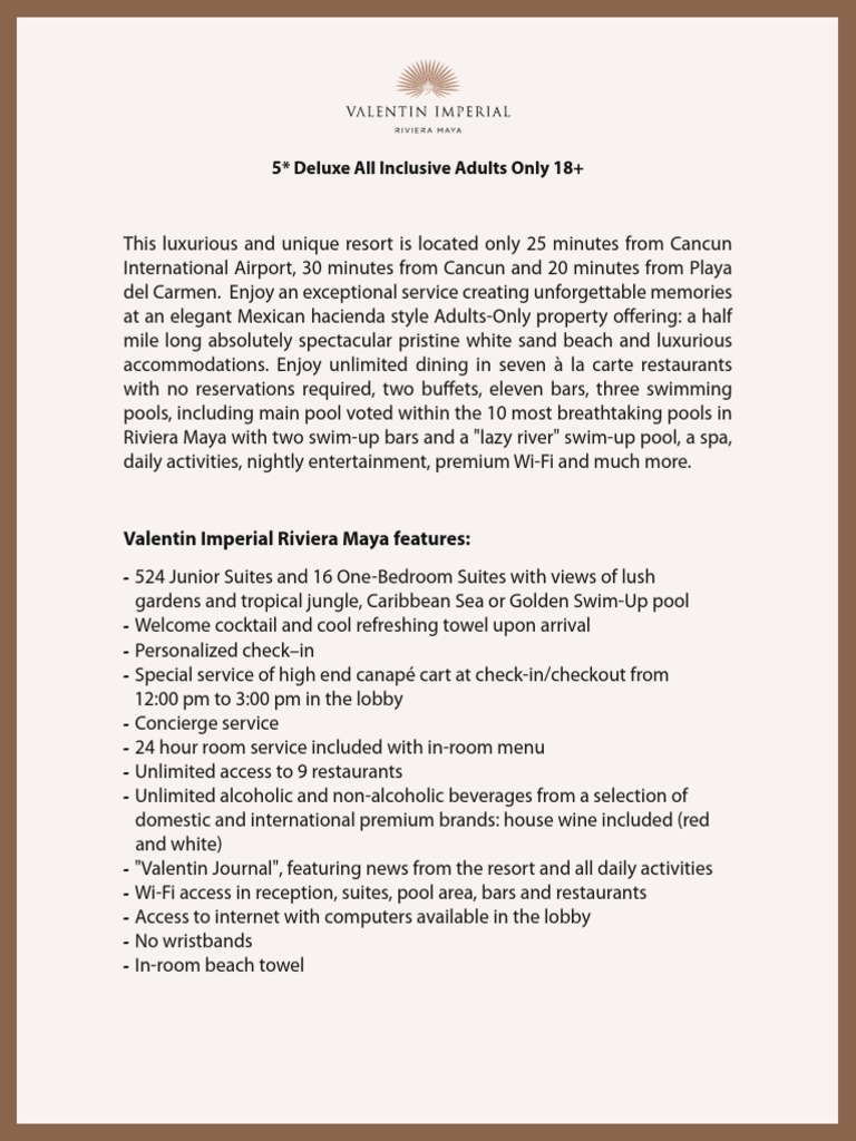 Valentin Imperial Maya Drink Menu Valentin Imperial Riviera Maya: