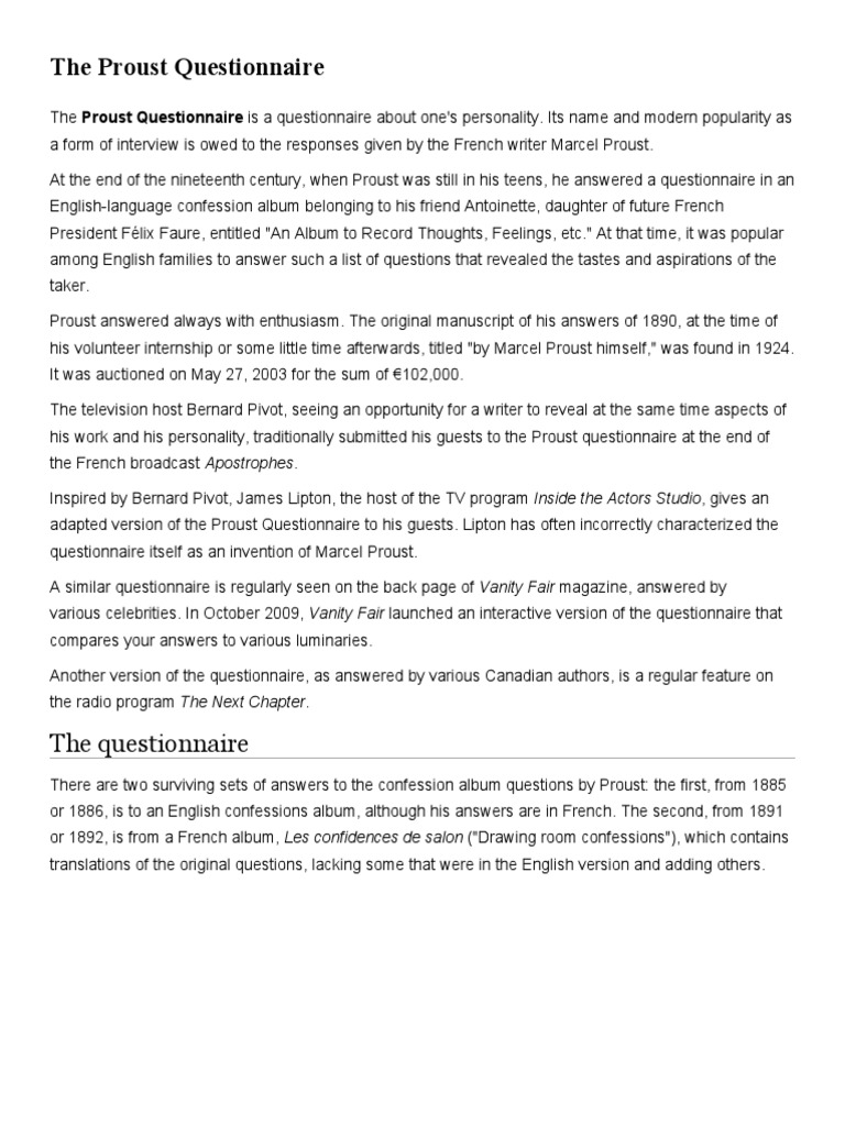 The Proust Questionnaire | PDF