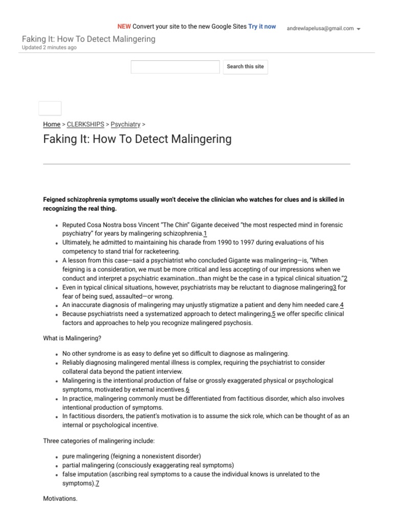 Faking It - How To Detect Malingering - A | PDF | Self-Improvement