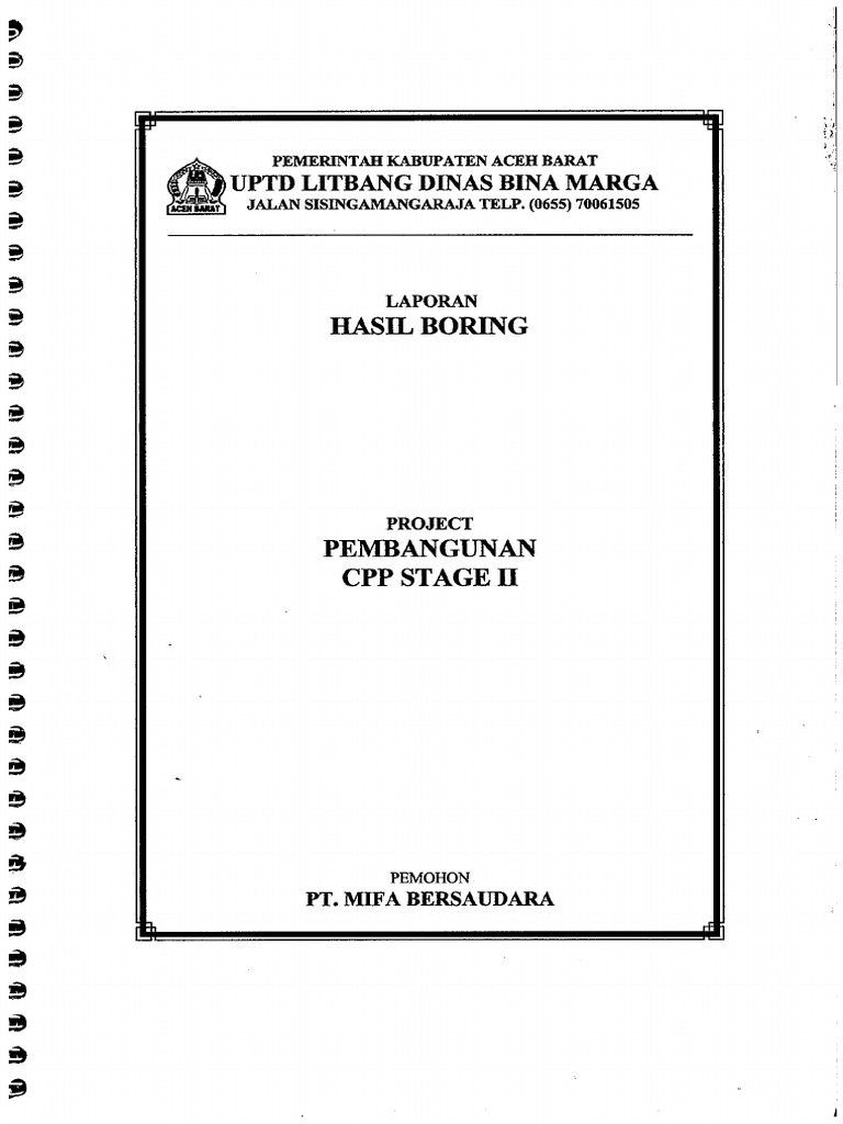 UPTD Litbang Dinas Bina Marga Laporan Hasil Boring (Bore Log Soil Test ...