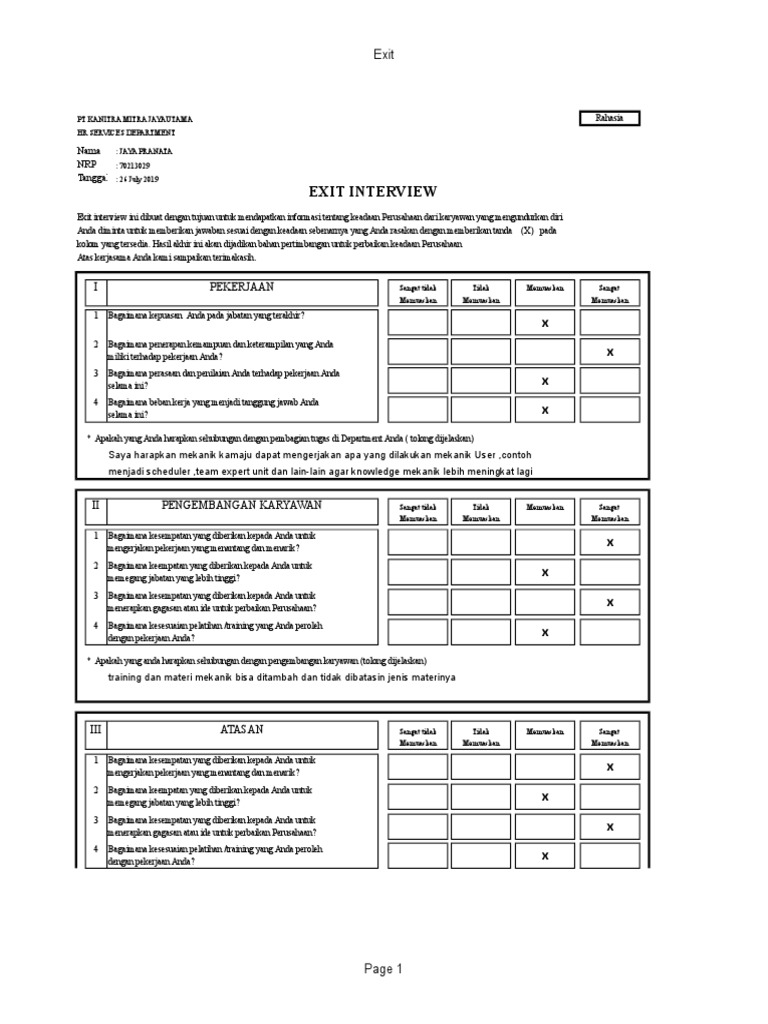 EXIT FORM Jaya Pranata | PDF | Karier & Perkembangan | Bisnis