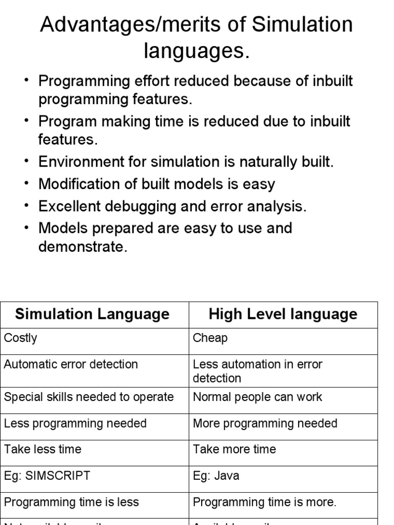 Advantages/merits of Simulation Languages | PDF | Simulation | Computer Programming