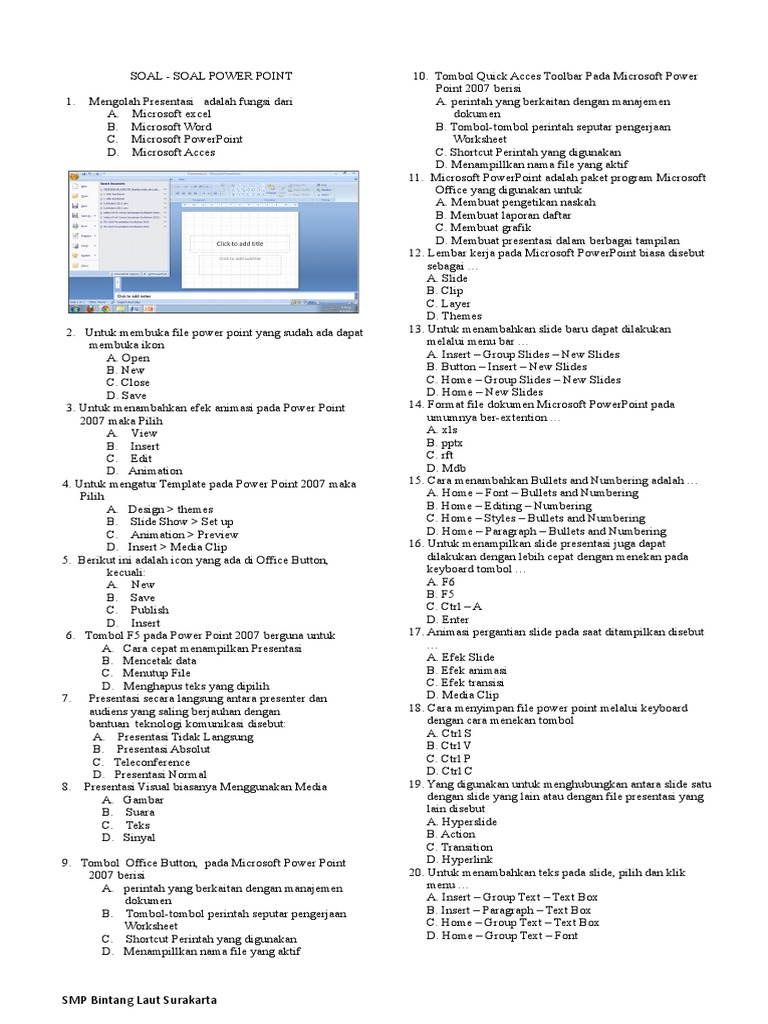 Soal Microsoft PowerPoint 2007 | PDF