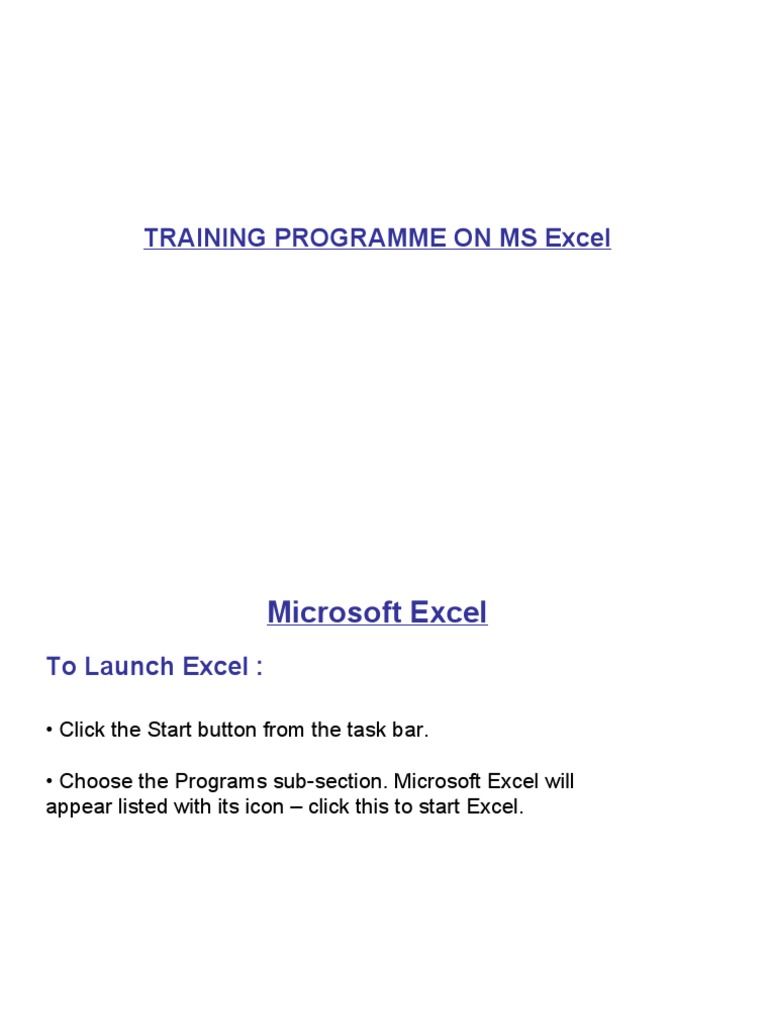 Training Programme On Ms Excel | Download Free PDF | Microsoft Excel | Graphical User Interfaces