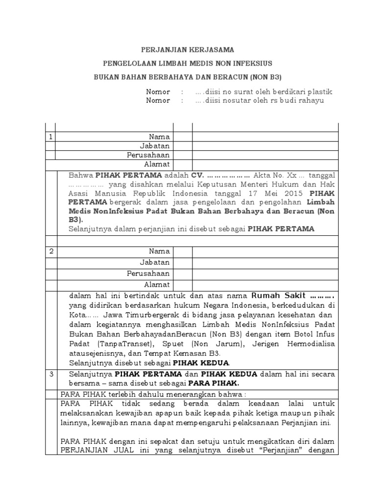 Contoh MOU Penegelolaan Limbah Non B3 | PDF