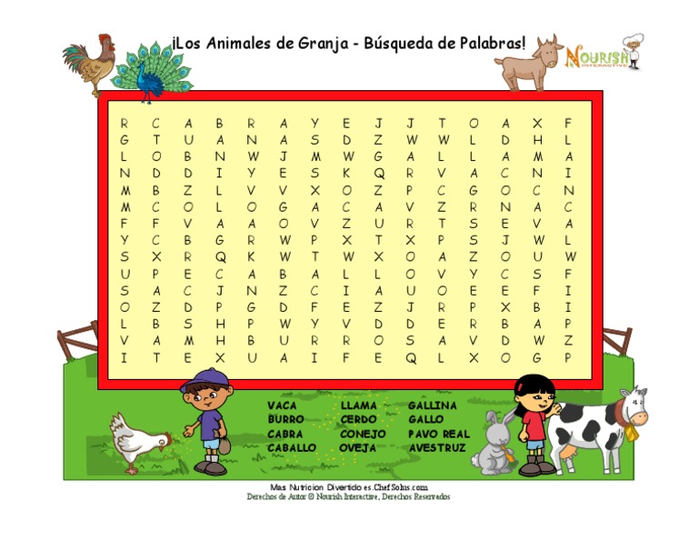 Es Spanish Farm Animals Word Search Kids Puzzle 15 Words | PDF