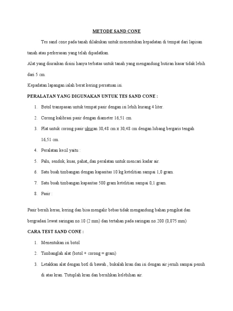 Cara Tes Sand Cone Tanah | PDF