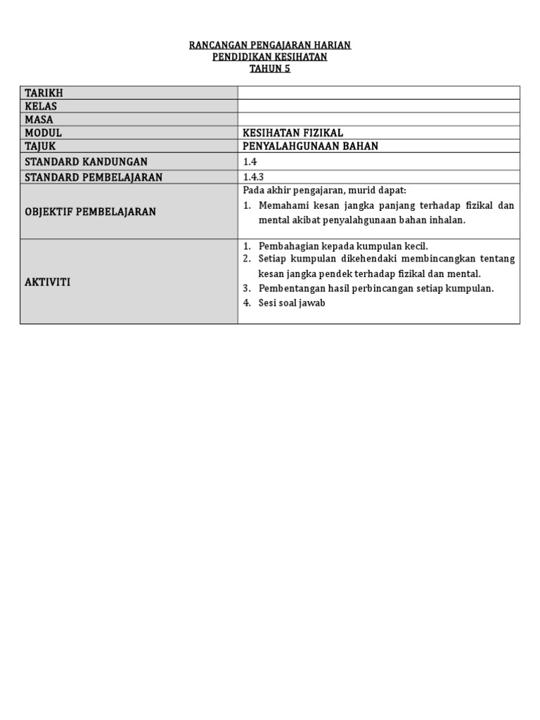 RPH PK Tahun 5 Pak 21 | PDF