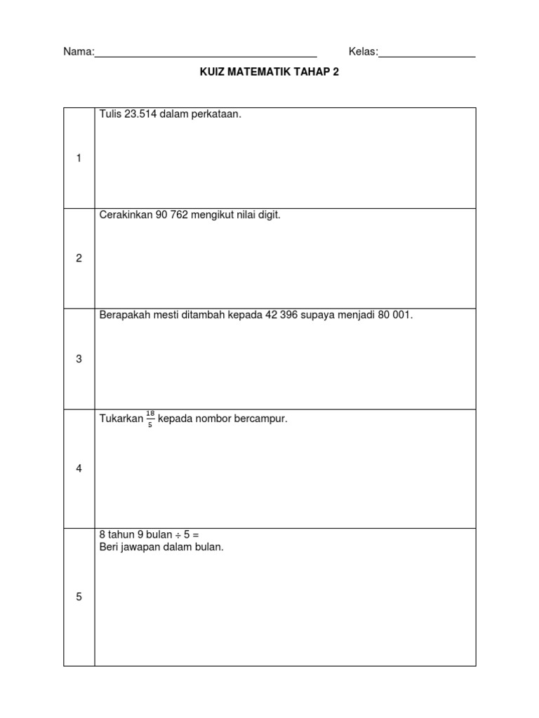 Kuiz Matematik Tahap 2 | PDF