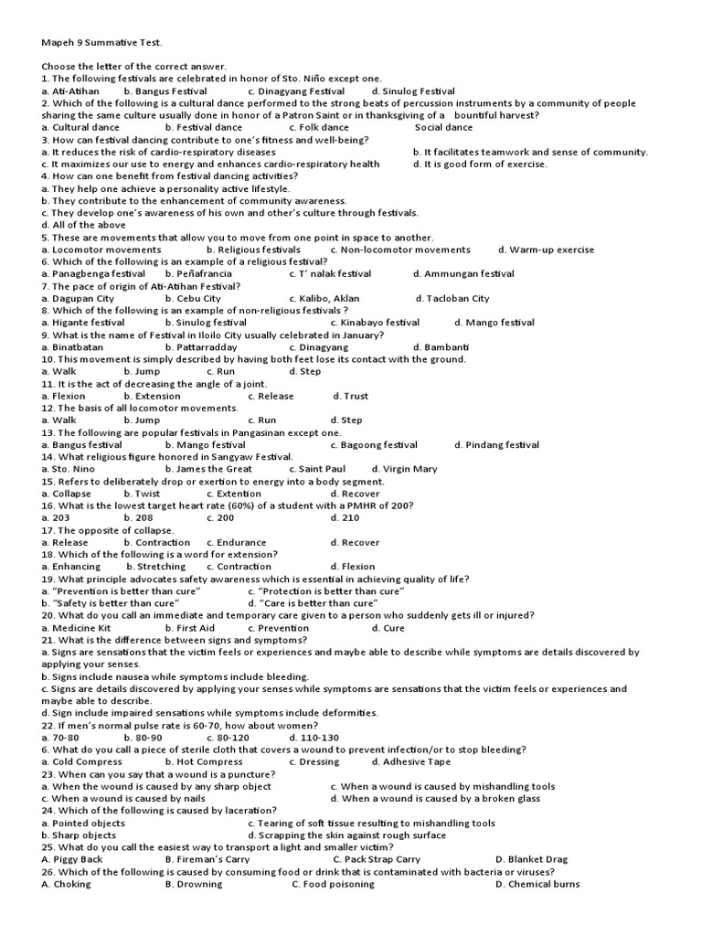 Mapeh 9 Summative Test | PDF