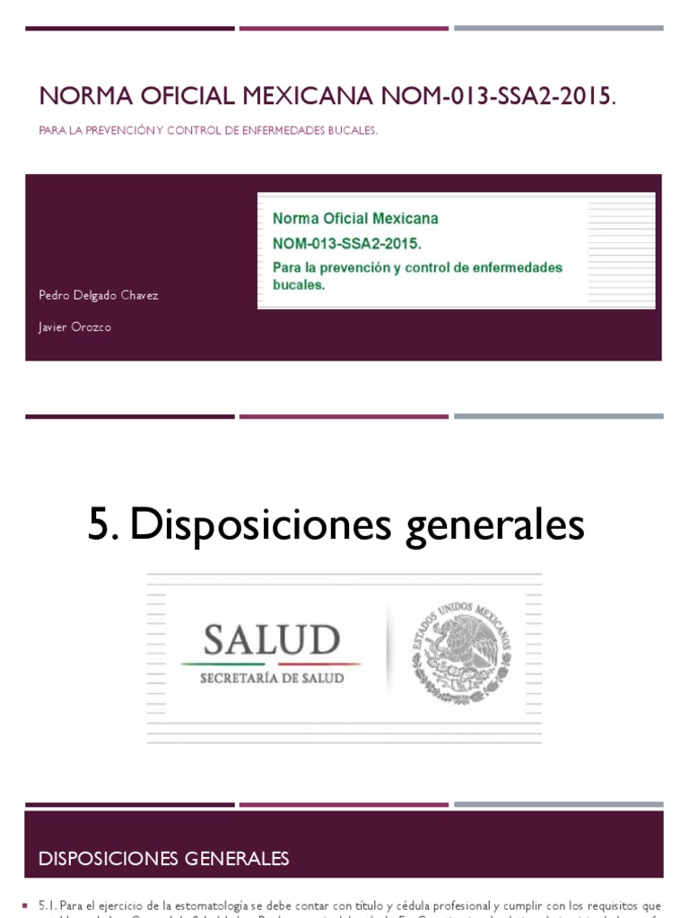 Norma Oficial Mexicana NOM-013-SSA2-2015 Presetqcio e Sliud Paejhqwf | PDF