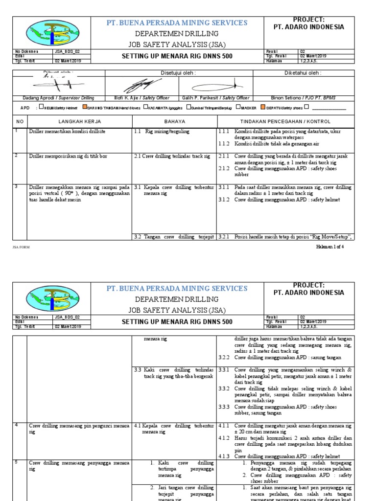 JSA - BDS - 02. Setting Up Menara Rig DNNS 500 - Pemboran Vertical ...