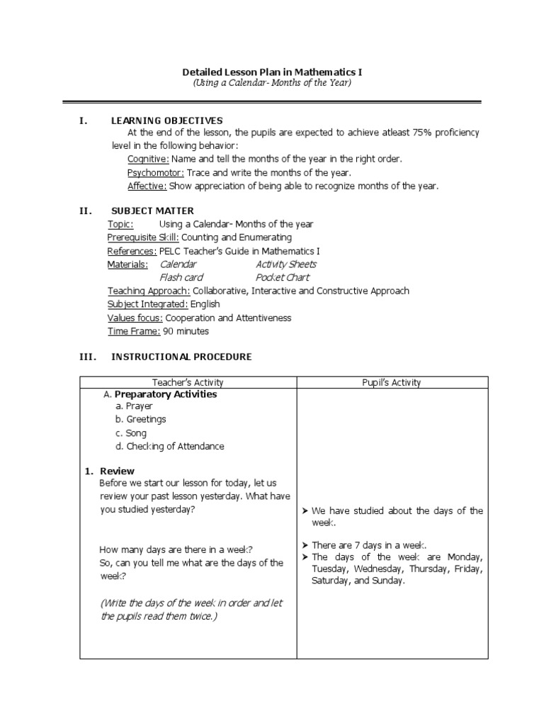 Detailed Lesson Plan in Mathematics 1.do | PDF