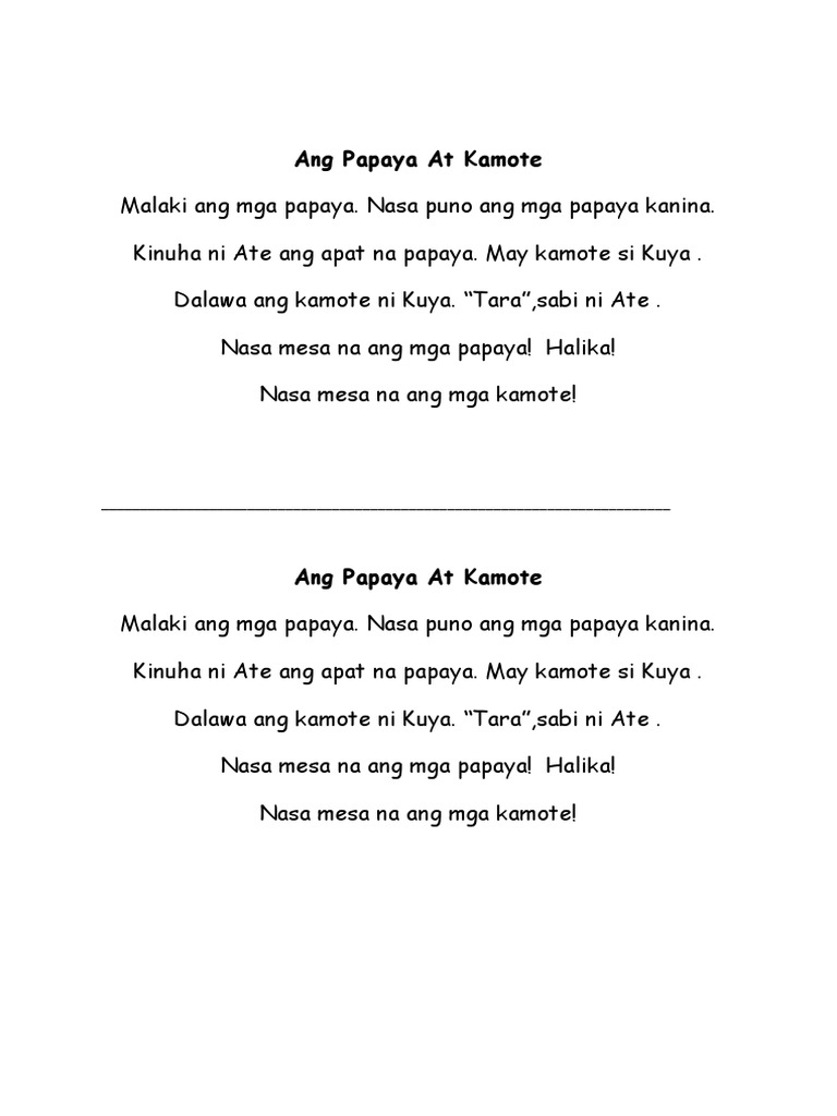 Ang Papaya at Kamote | PDF