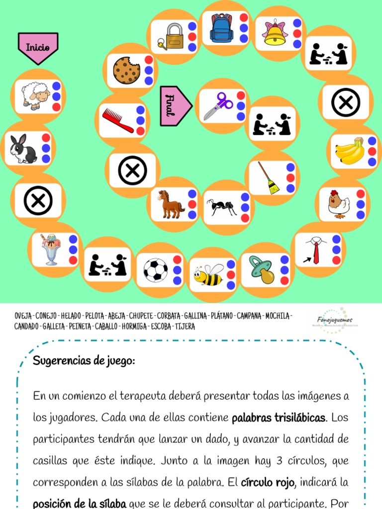 Juego de sílabas trisilábicas para niños | PDF | Métodos y materiales ...