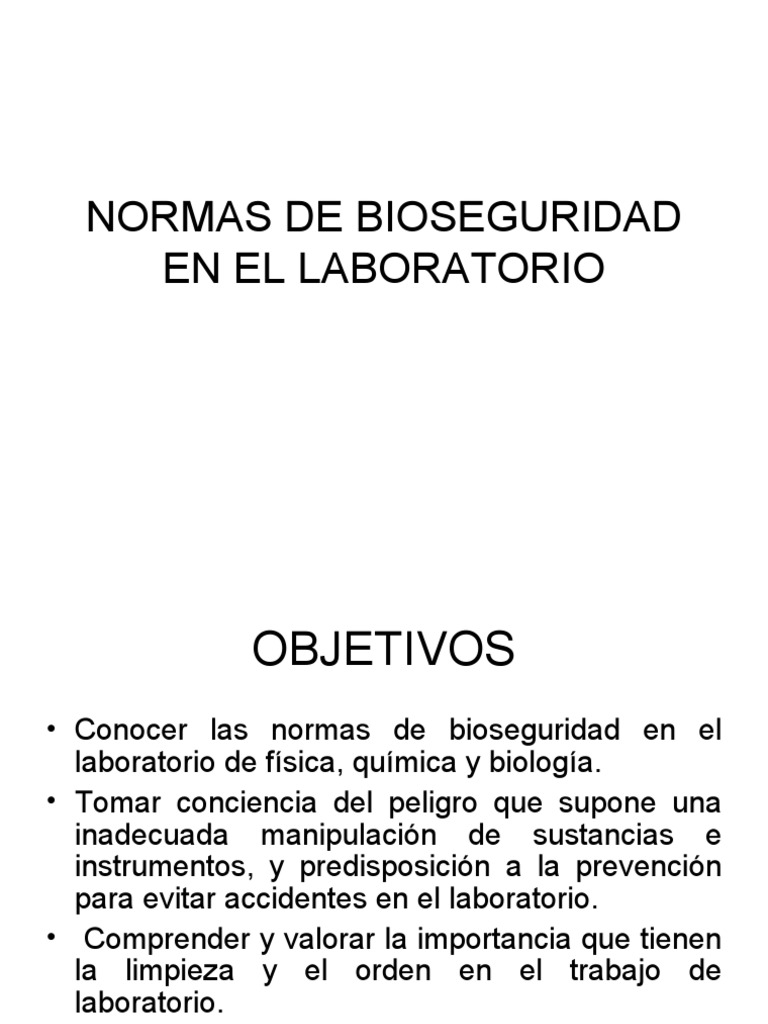 Normas de Bioseguridad en El Laboratorio | PDF | Laboratorios | Naturaleza