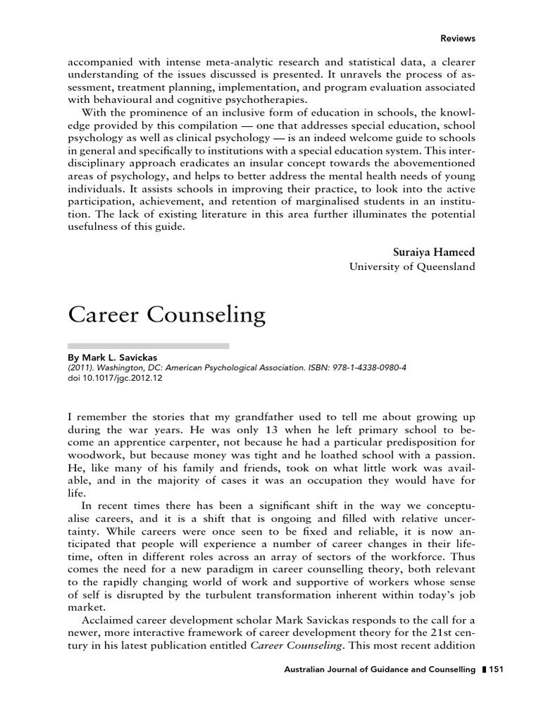 Career Counseling by Mark L. Savickas | PDF | Career & Growth | Social ...