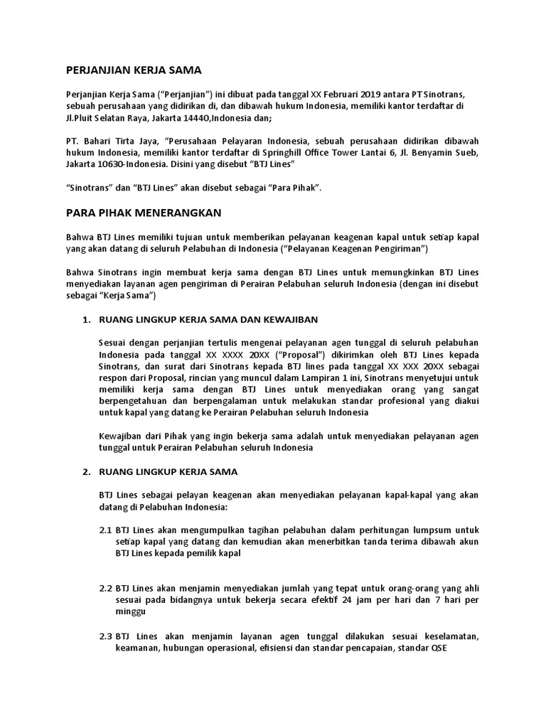 Agreement Letter BTJ - Sinotrans | PDF | Teknologi & Rekayasa