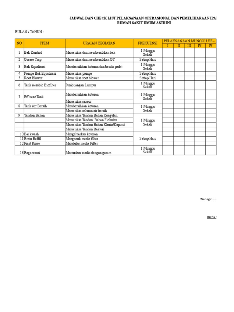 Checklist Dan Pemeliharaan IPAL | PDF