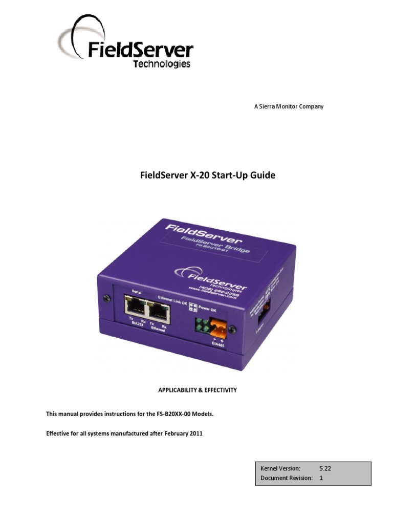 FieldServer FSX20 Start-Up Guide | PDF
