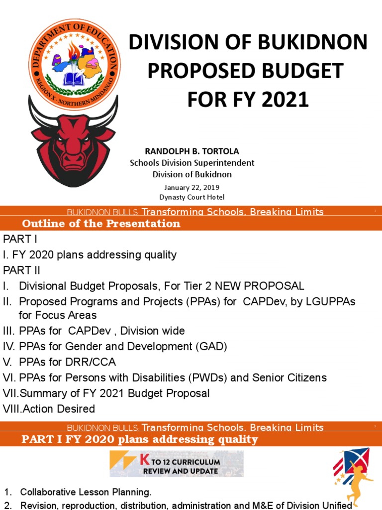 Bukidnon Deped Region X - FY 2021 Divisional Budget Proposal ...