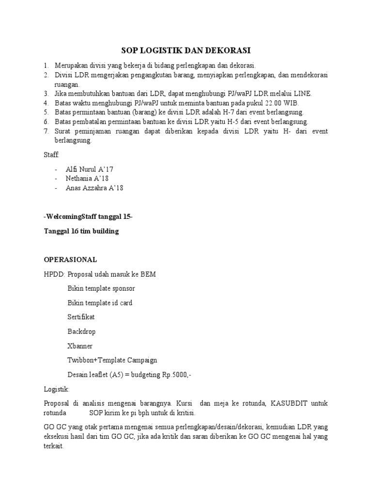 Sop Logistik Dan Dekorasi | PDF