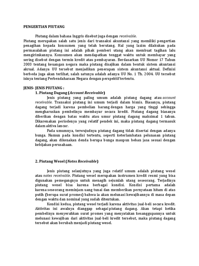 Pengertian Piutang | PDF