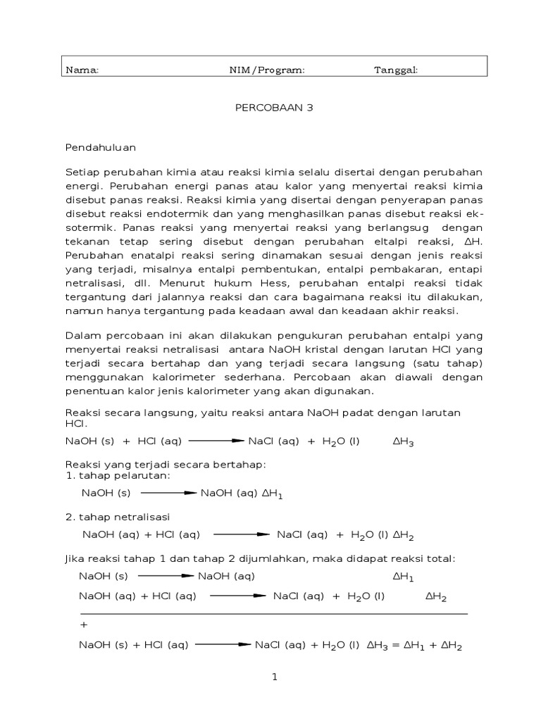 Pengukuran Entalpi Reaksi NaOH-HCl | PDF | Sains & Matematika
