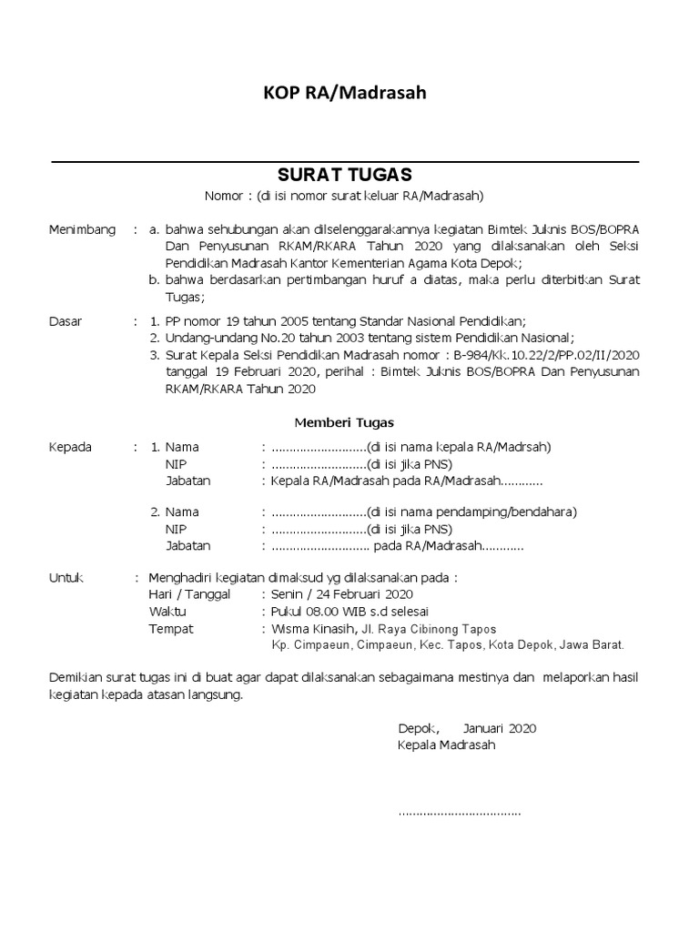 Contoh Surat Tugas | PDF
