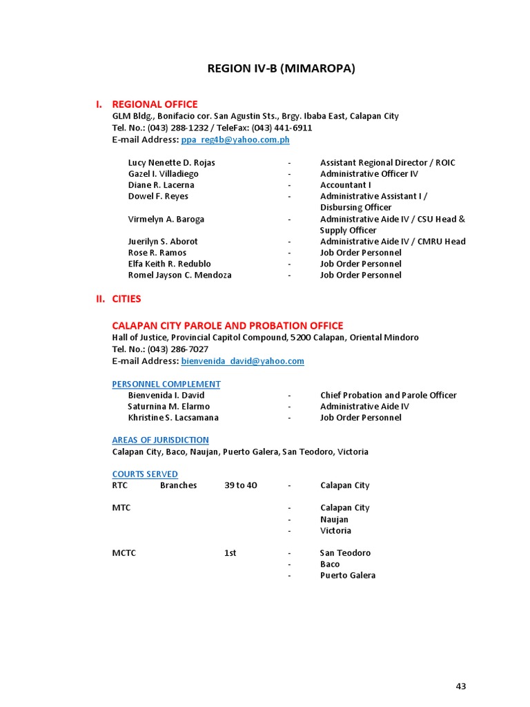 MIMAROPA Parole and Probation Offices | PDF