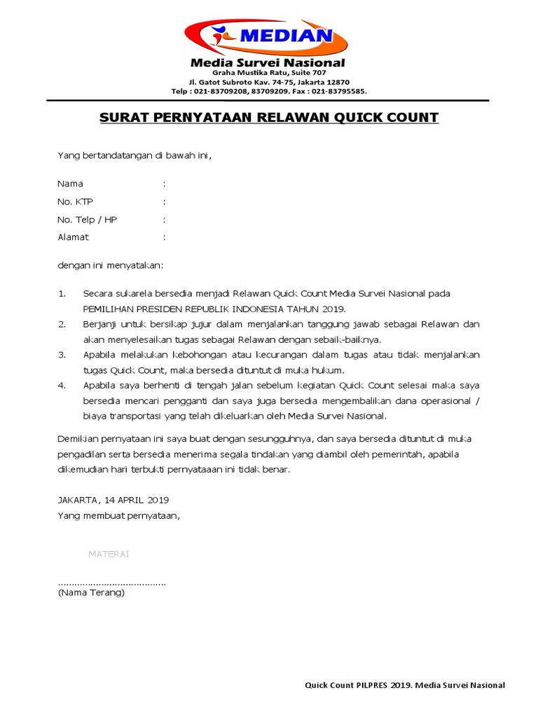Surat Pernyataan Dan Surat Tugas Relawan | PDF