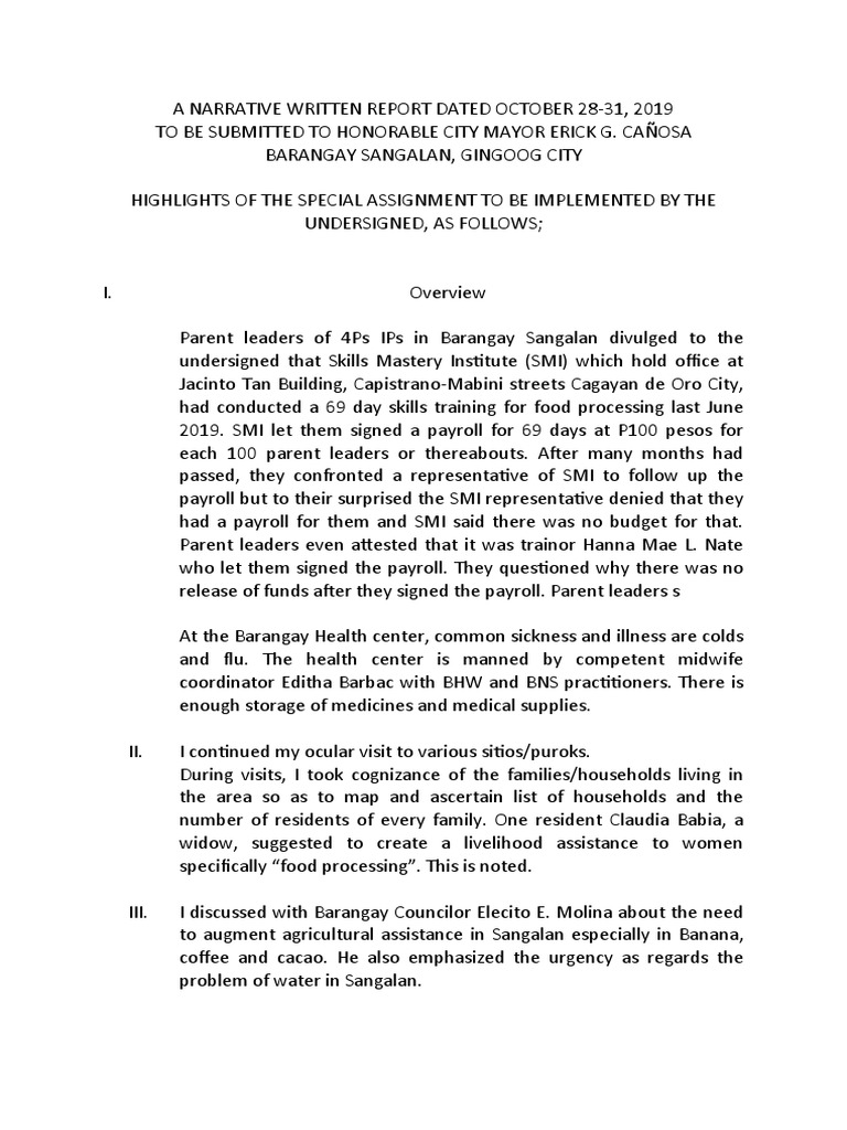 A Written Report Barangay Sangalan New | PDF