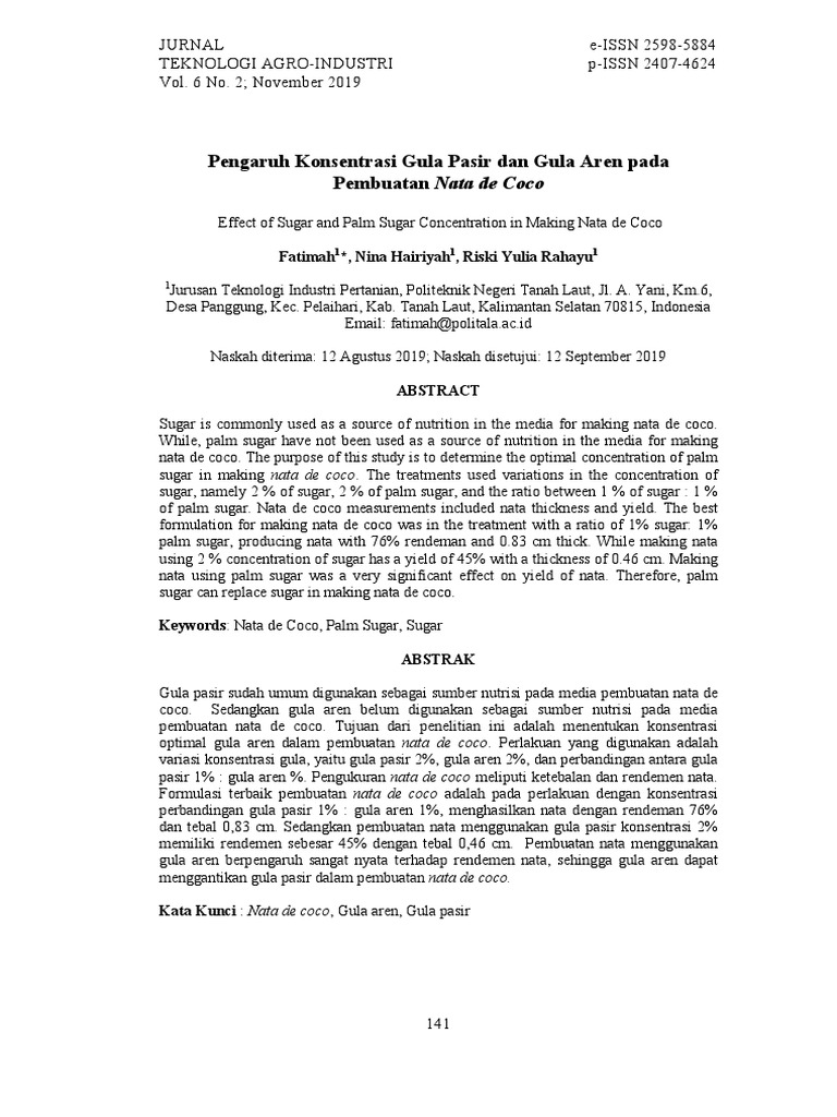 Pengaruh Konsentrasi Gula Pasir Dan Gula Aren Pada | PDF | Sains & Matematika