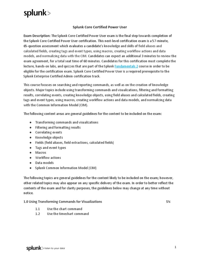 Splunk Test Blueprint Power User v.1.1 PDF | PDF