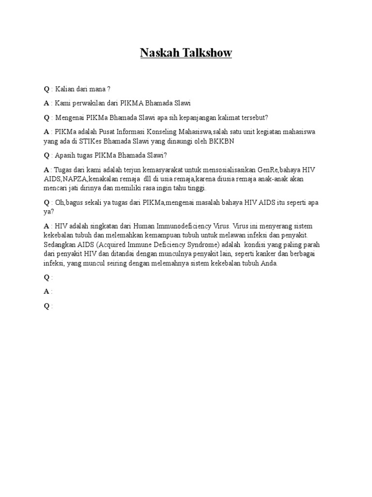 Naskah Talkshow HIV | PDF