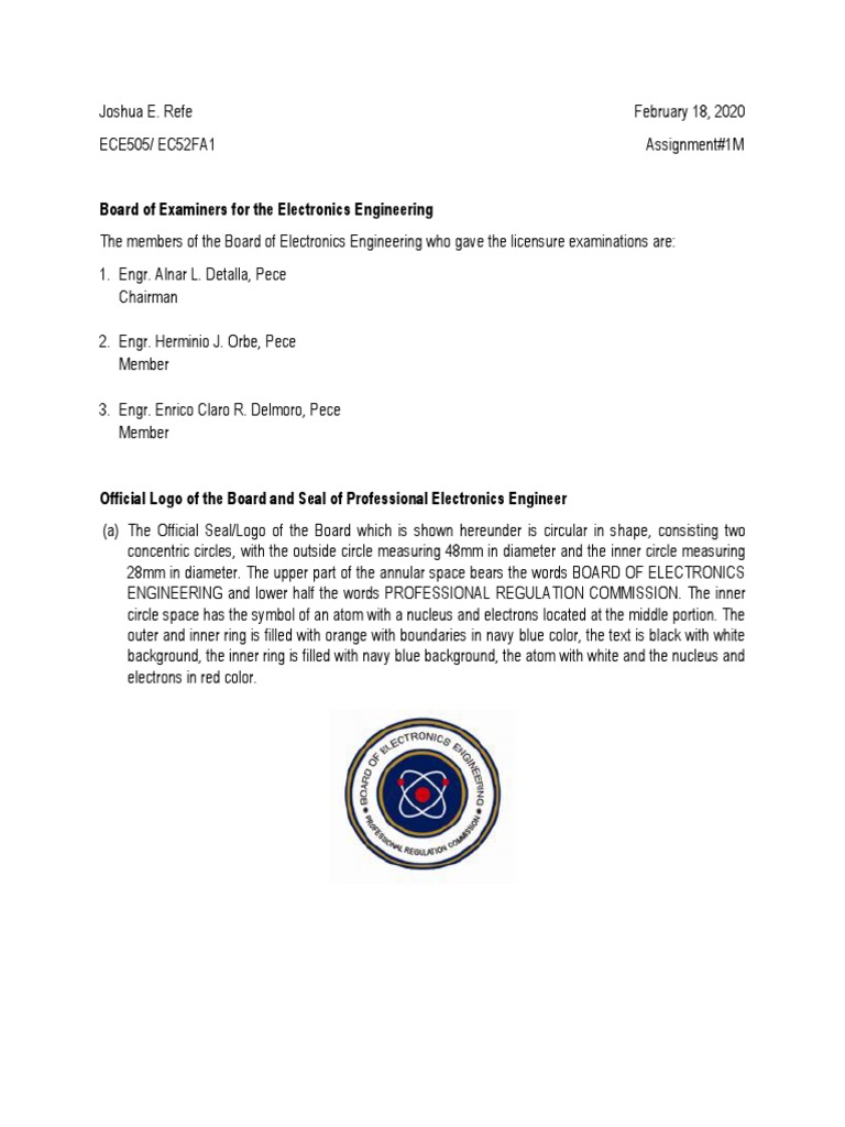 Description of the Board of Electronics Engineering and Seal of ...