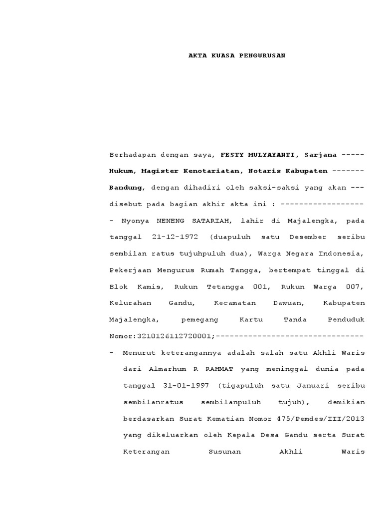 Akta PERSETUJUAN DAN KUASA Revisi | PDF